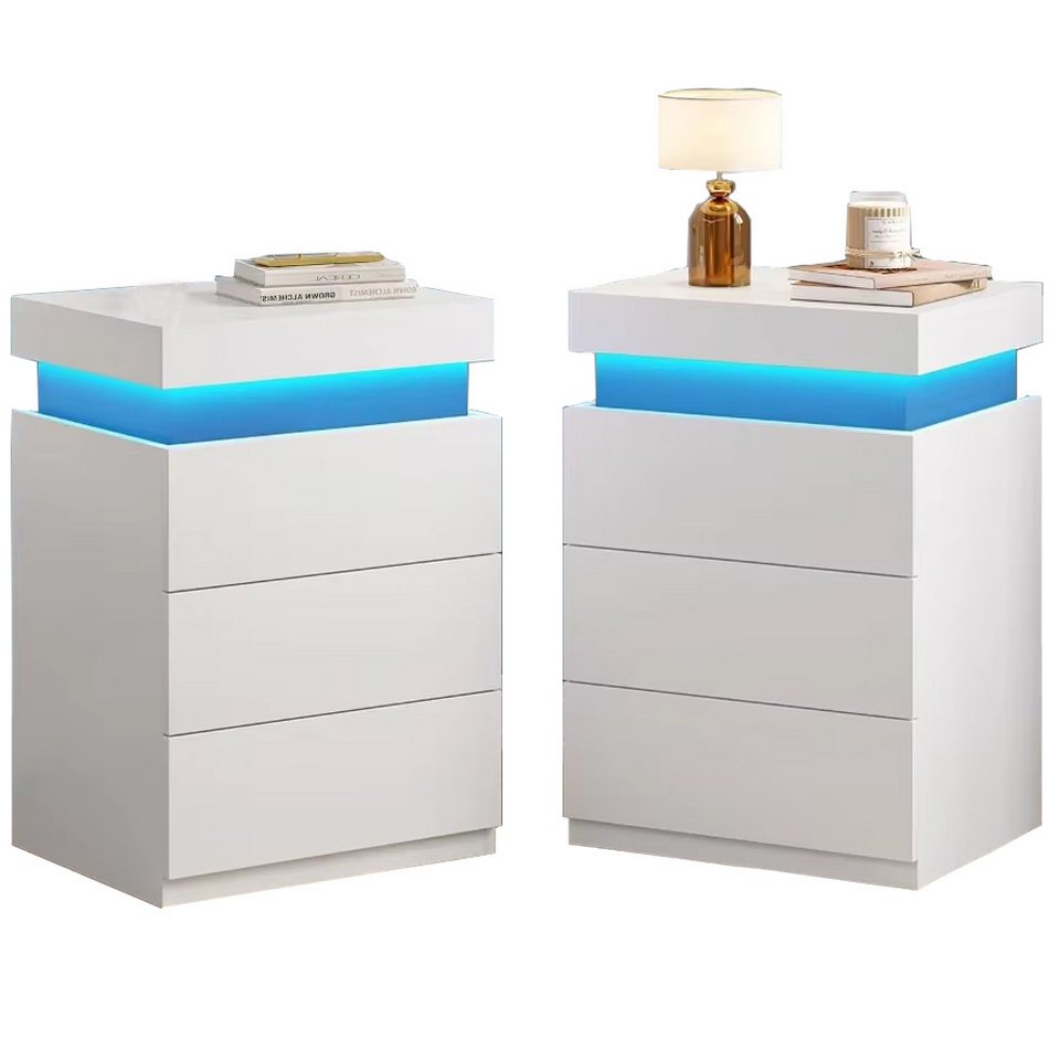 Kehot Nachttisch 2er Set Nachtkommode Hochglanz Schrank 3 Schubladen