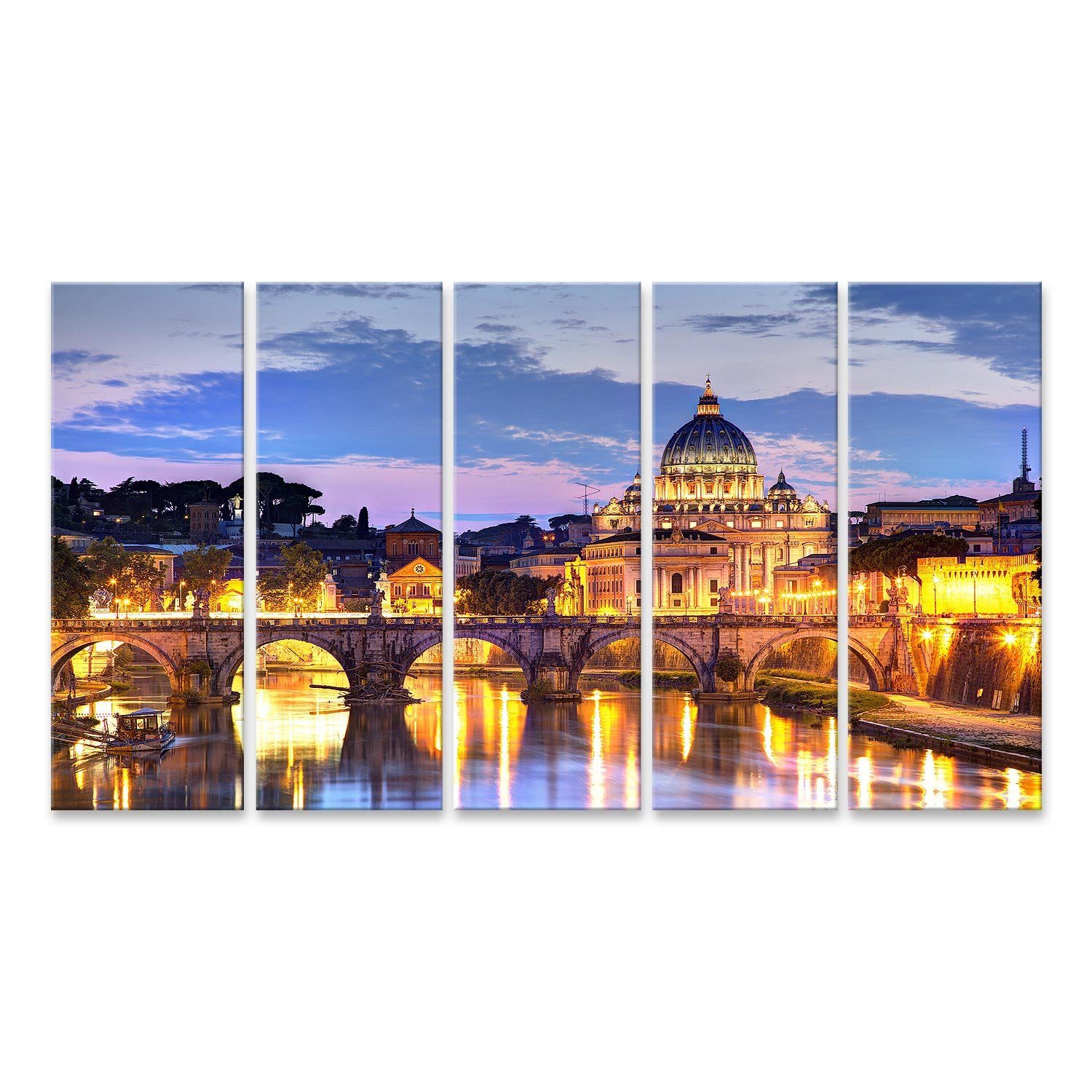 islandburner Leinwandbild Bild auf Leinwand Rom Nachtansicht Vatikan Brücken über den Fluss Tibe