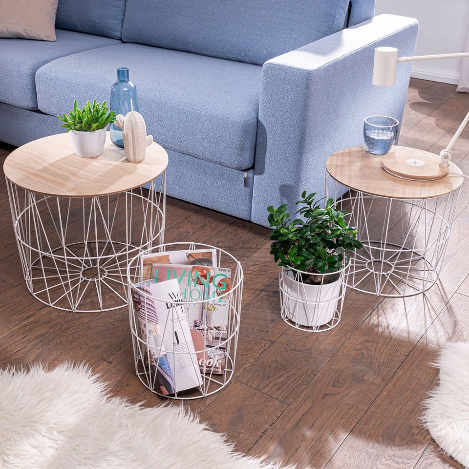 Wohnling Beistelltisch Wl6077 Design 4er Set Aus Körben Weiß