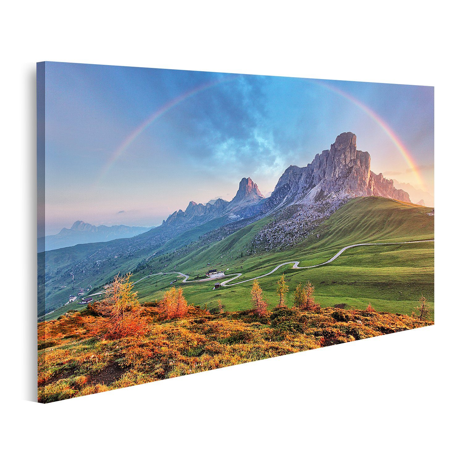 islandburner Leinwandbild Bild auf Leinwand Landschaft Natur Berge Alpen Regenbogen Wandbild ...