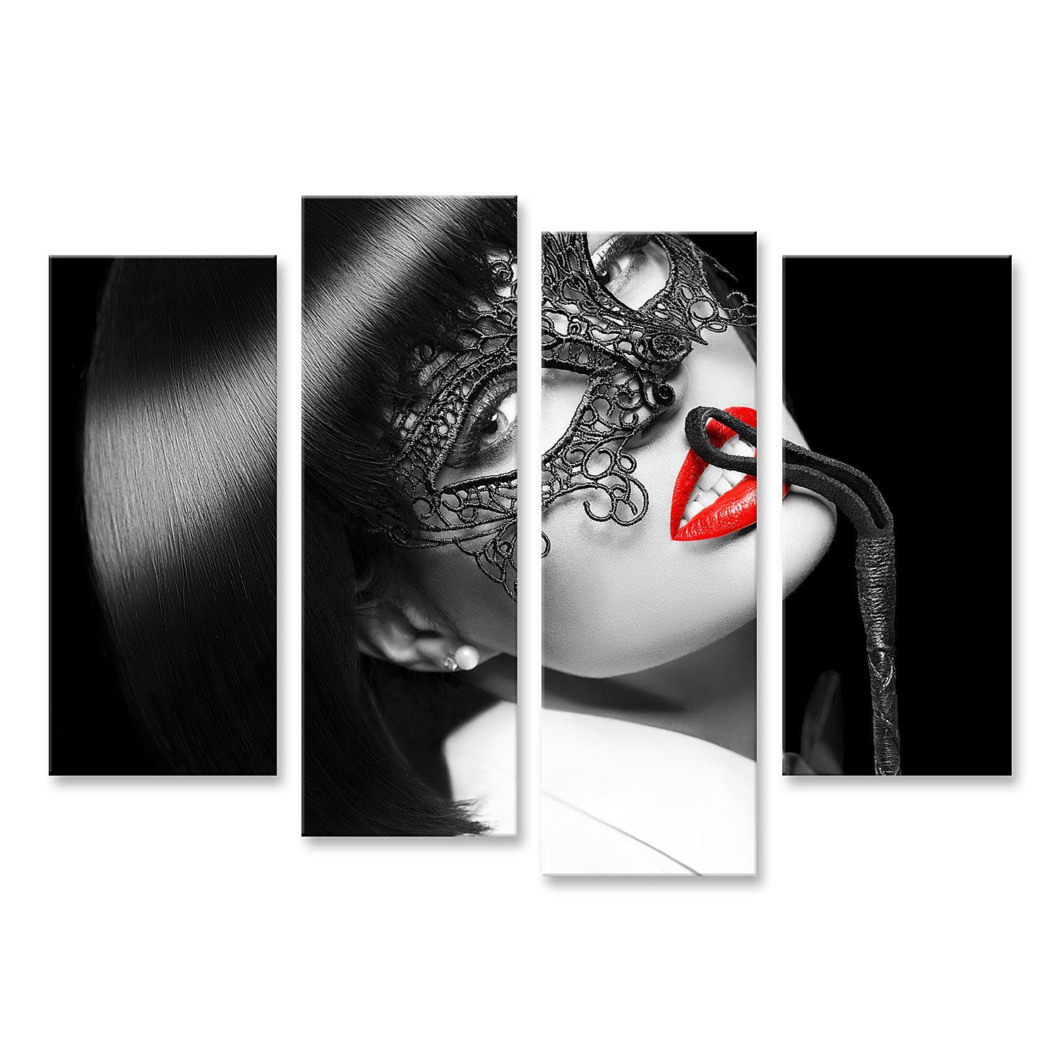 islandburner Leinwandbild »Bild auf Leinwand Sexy Frau In Maske Peitsche Auf Rote Lippen Bdsm ...