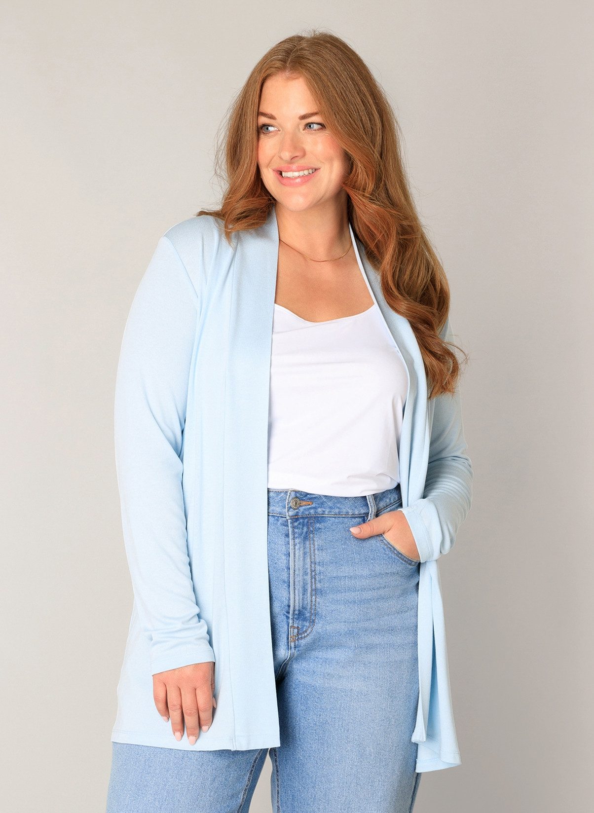 Base Level Curvy Strickjacke offen, ohne Verschluss
