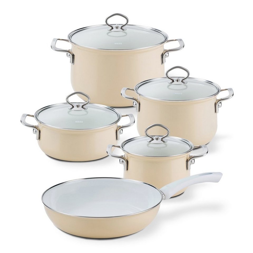 Riess Topf Set Topf Set Email 5 Teilig Cappuccino Emaille 5 Tlg