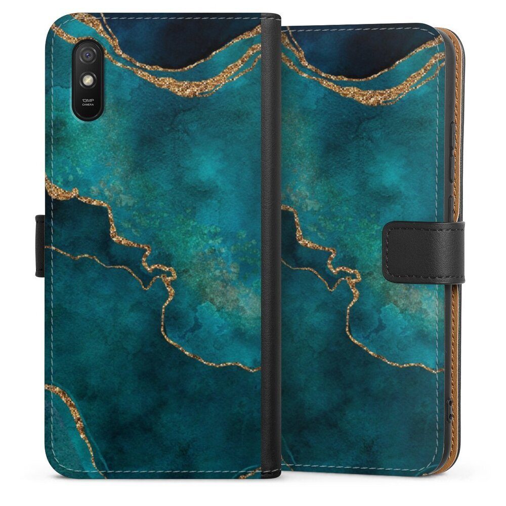 Deindesign Handyhülle Glitzer Look Marmor Kunst Gemstone Glamour Teal