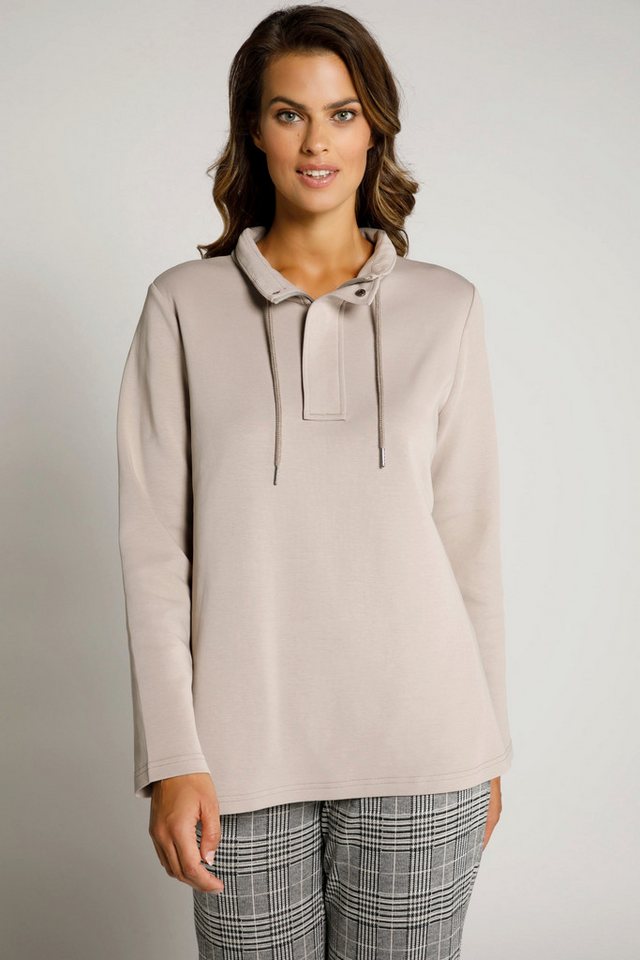 Ulla Popken Sweatshirt Sweatshirt Stehkragen Bindeband Zipper Langarm