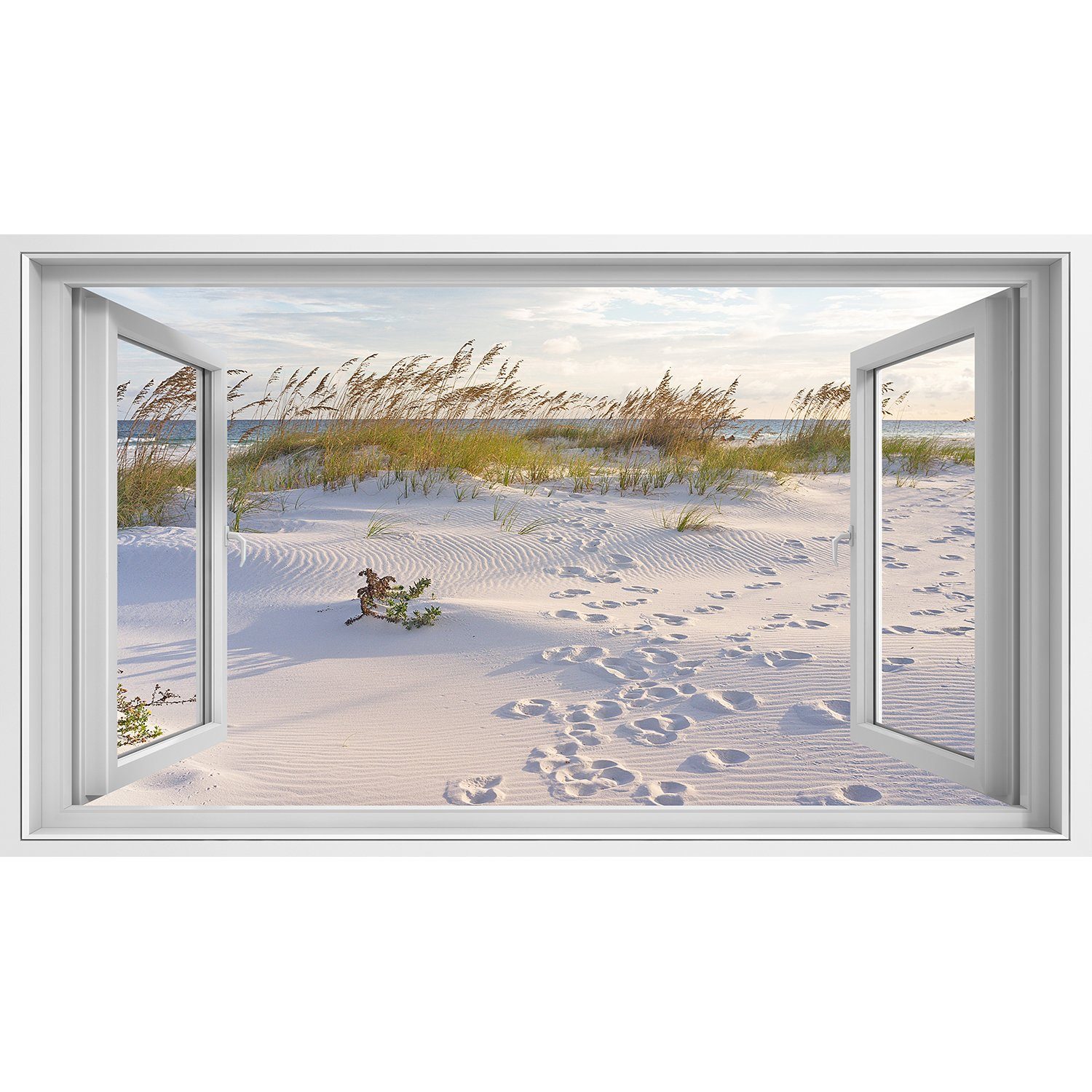 islandburner Leinwandbild Fensterblick Sonnenuntergang am Strand von Pensacola in Florida Fußspu