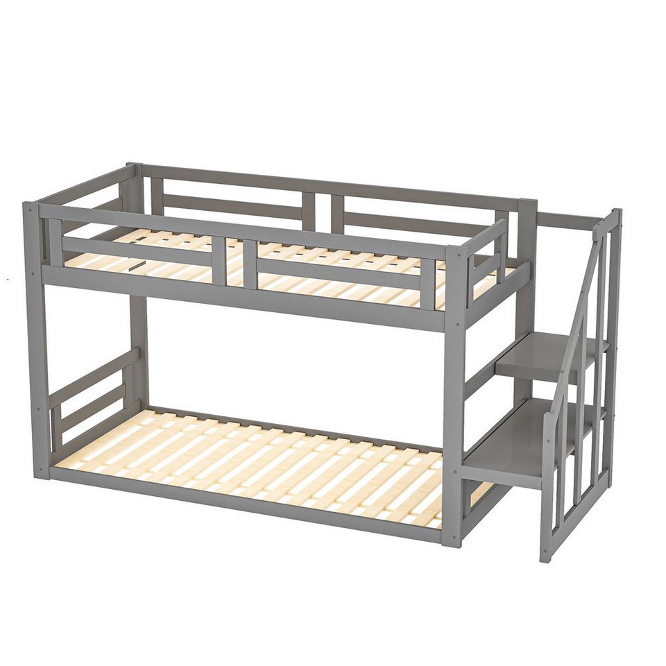 Odikalo Kinderbett Etagenbett Bettgestell Treppe Massivholz Lattenrost