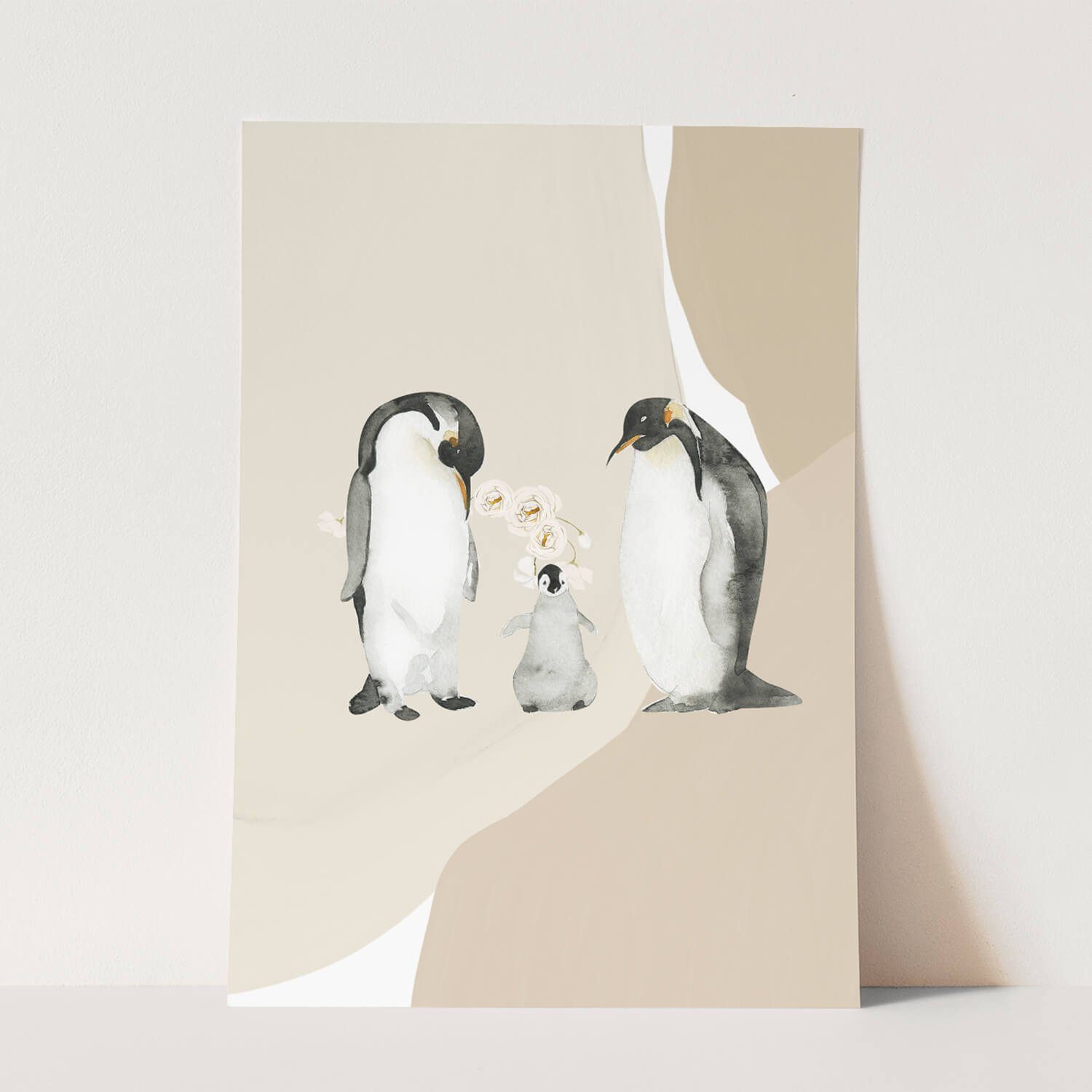 Sinus Art Wandbild Wandbild Tier Motiv Pinguin Familie Blumen
