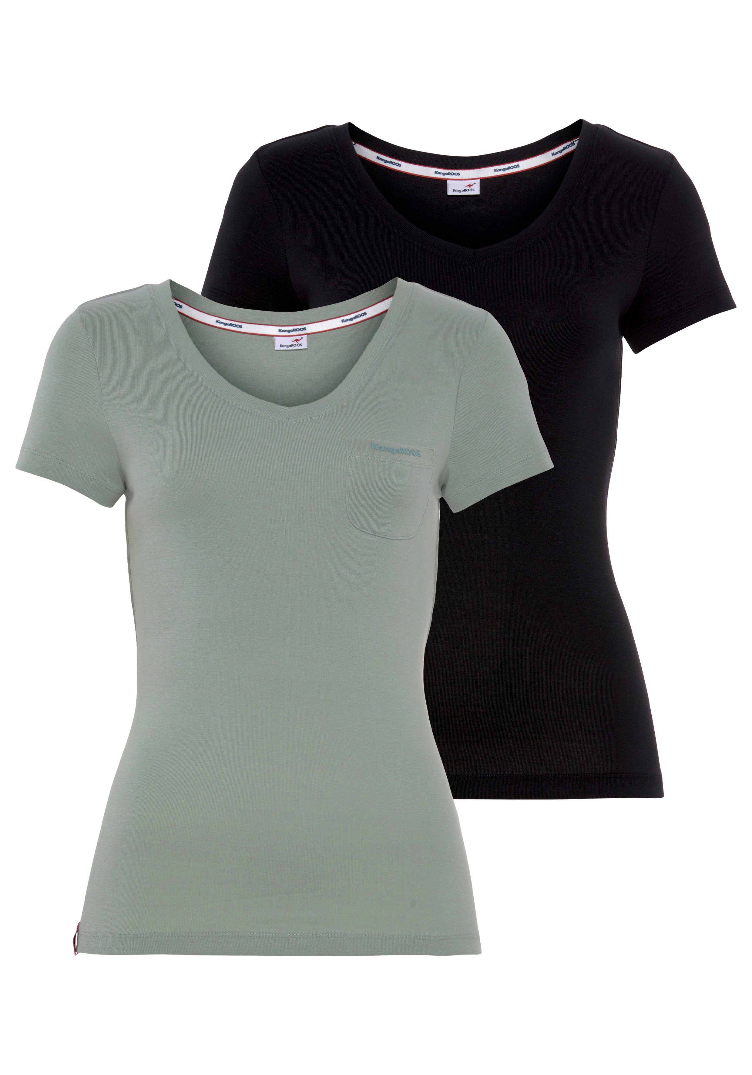 Kangaroos V Shirt Spar Set 2er Pack Kurzarm Figurbetonter Schnitt