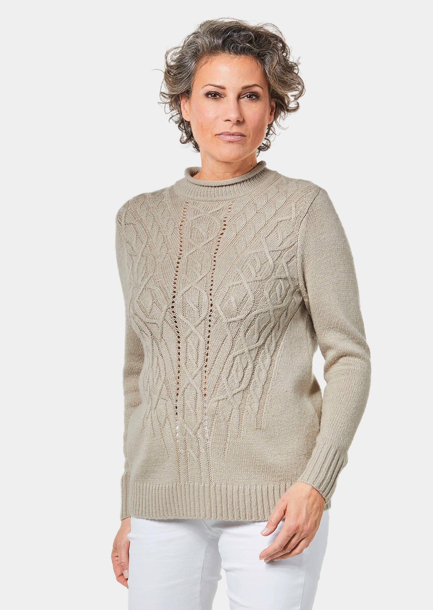 Goldner Strickpullover Eleganter Pullover Mit Aufwendigem Mustermix Ohne