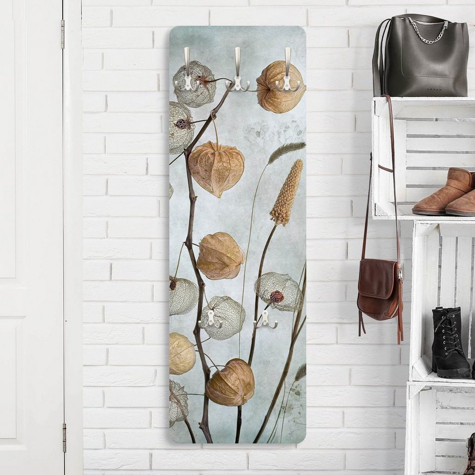 Bilderdepot24 Garderobenpaneel Beige Blumen Botanik Landhaus Shabby