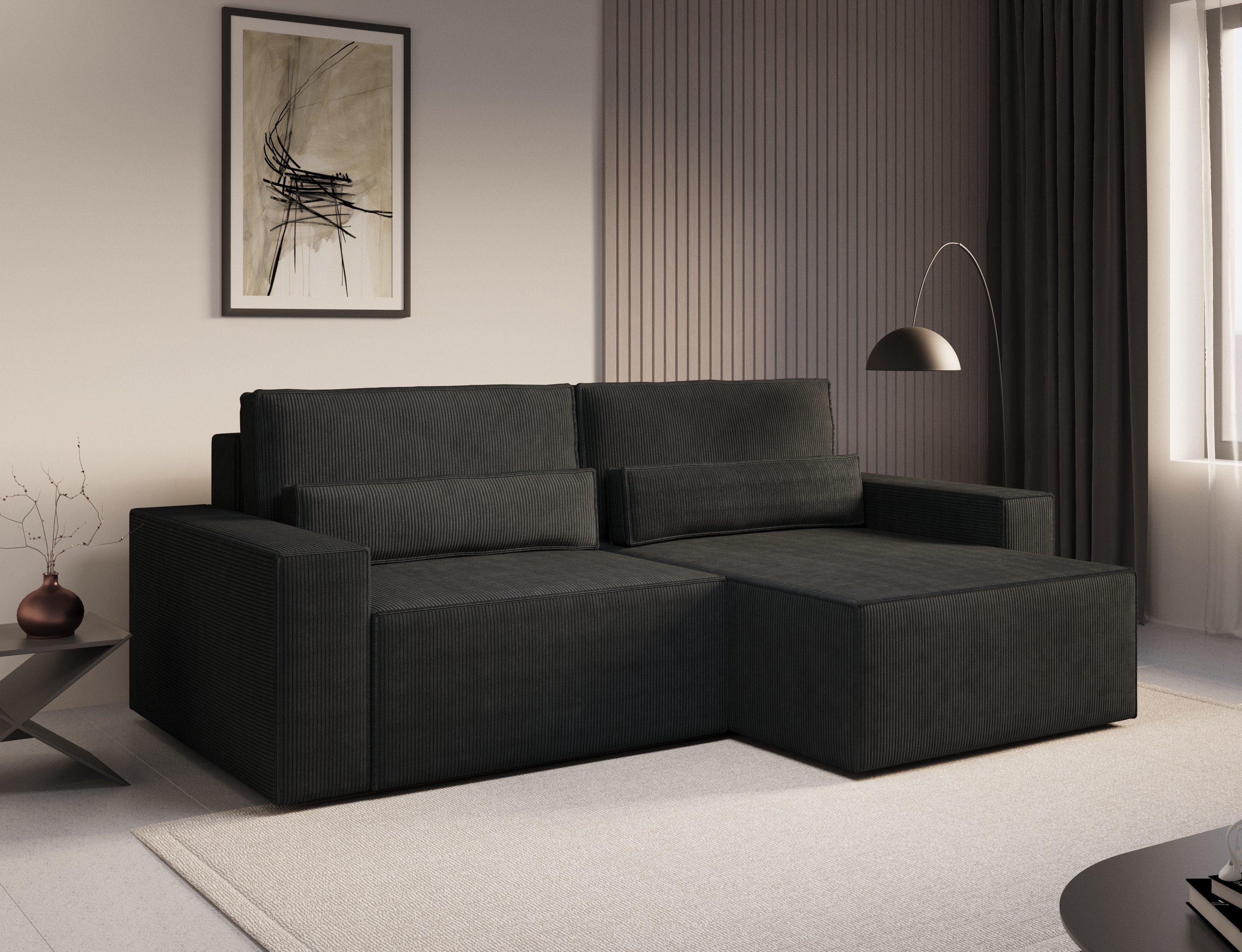 MOEBLO Ecksofa DENVER MINI aus Cord, Ottomane beidseitig montierbar ...