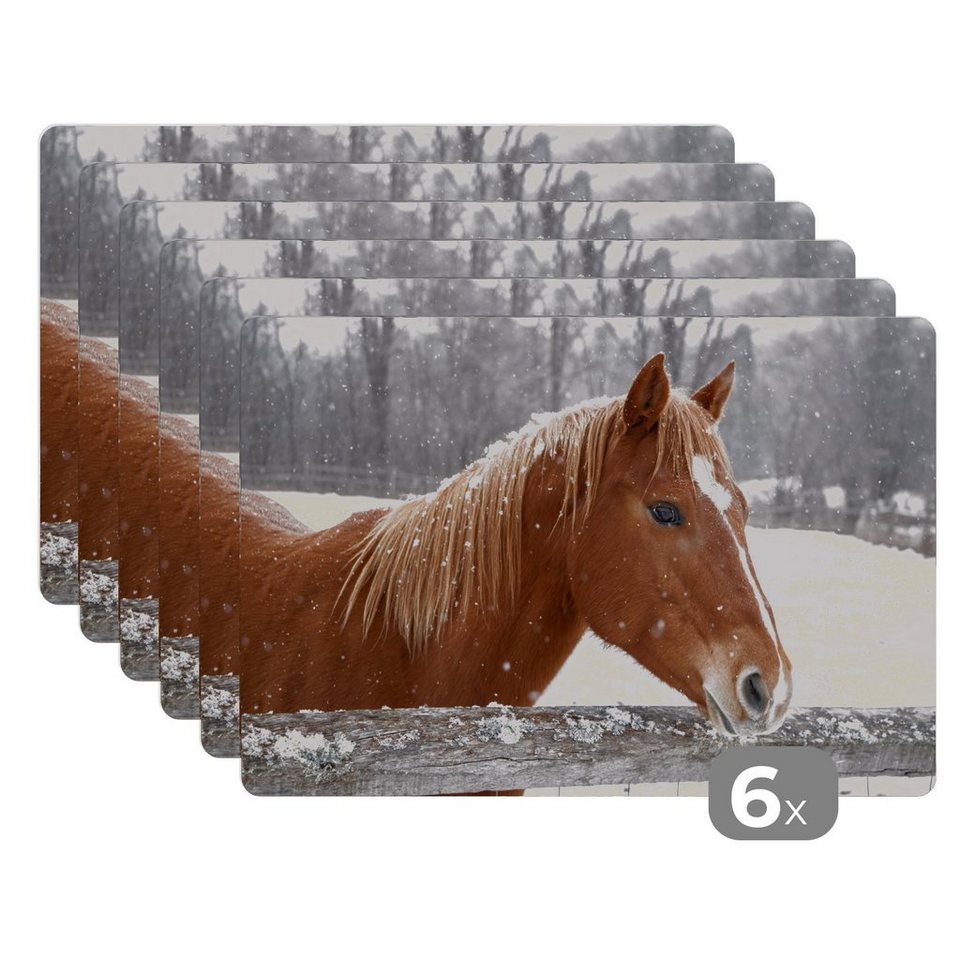 Platzset Pferd Schneeflocke Zaun Winter Muchowow 6 St