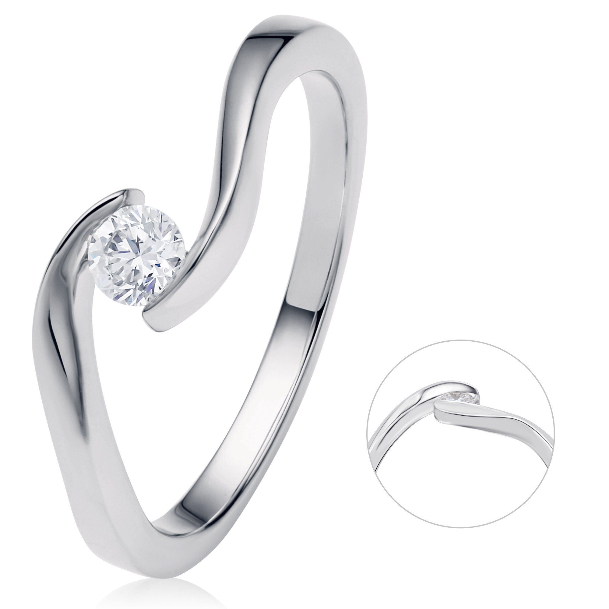 ONE ELEMENT Diamantring 0,20 ct Diamant Brillant Spannfassung Ring aus 750 Weißgold, Damen Gold ...