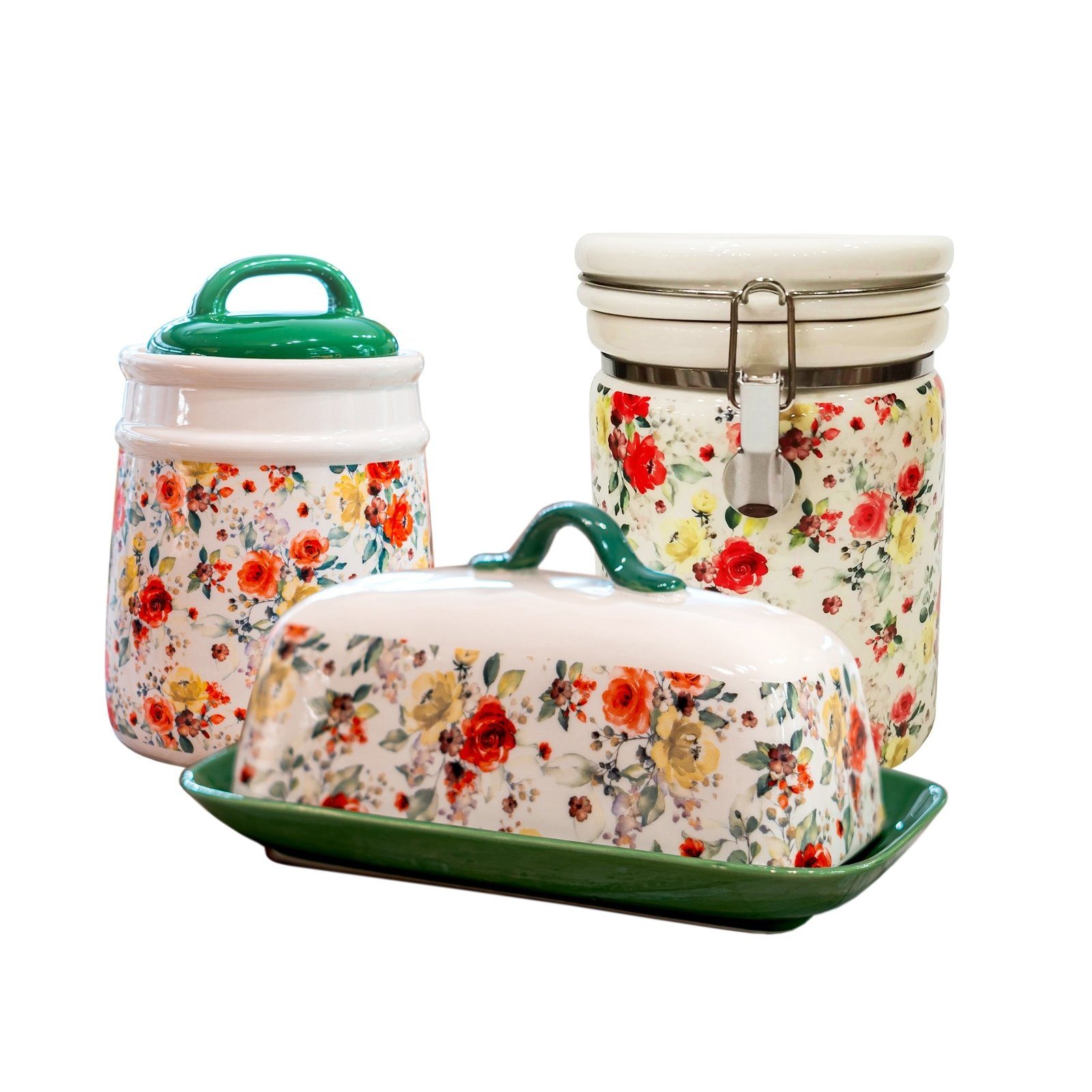 Neuetischkultur Butterdose Vorratsdosen 3er Set Rosen Keramik Set 3