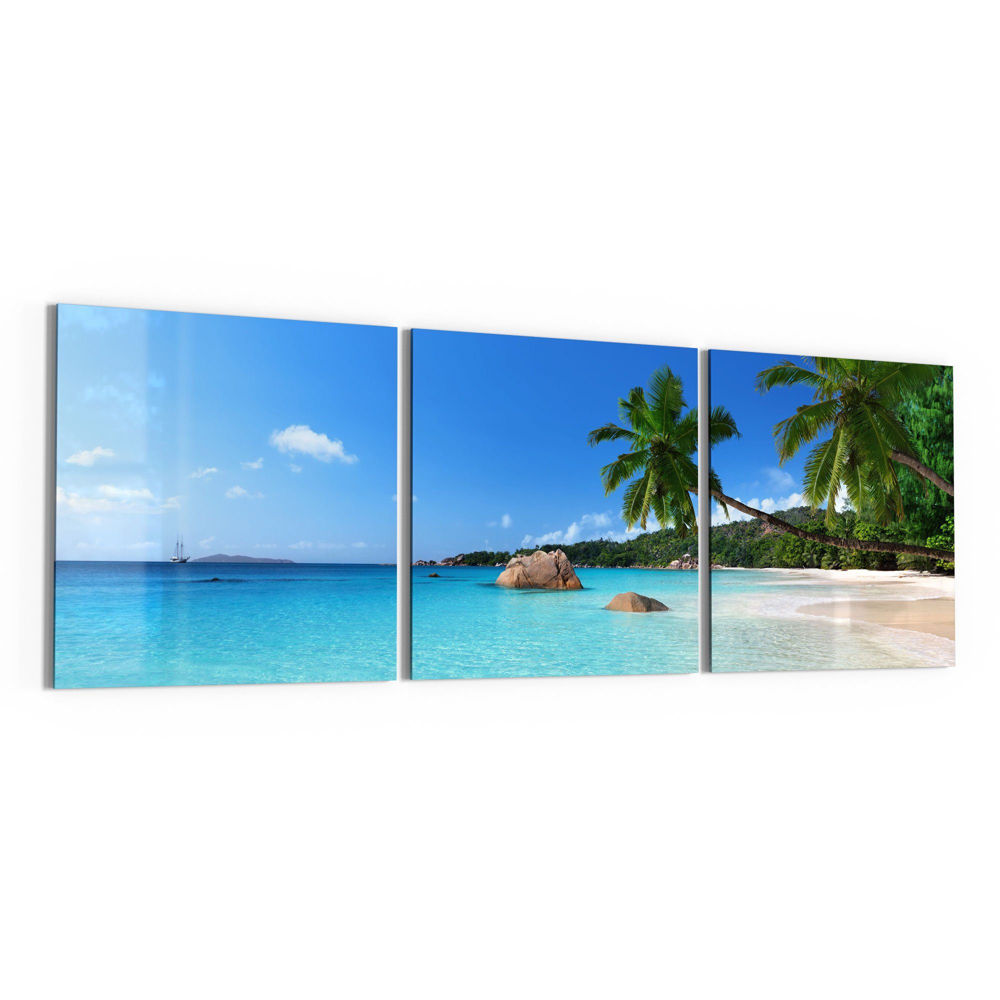 DEQORI Glasbild 'Bilderbuchstrand', 'Bilderbuchstrand', Glas Wandbild Bild schwebend modern