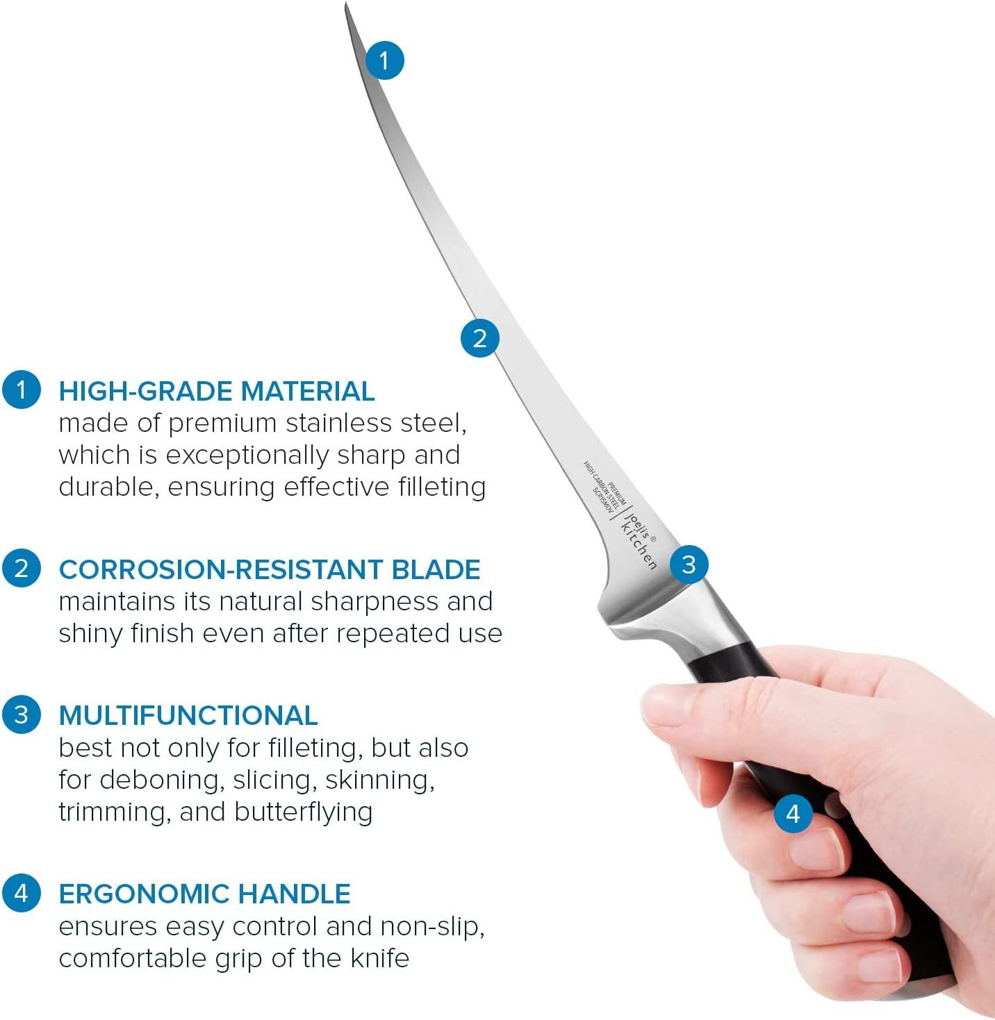 JOEJI’S KITCHEN Fischmesser Filetiermesser Fisch 32 cm scharf aus ...