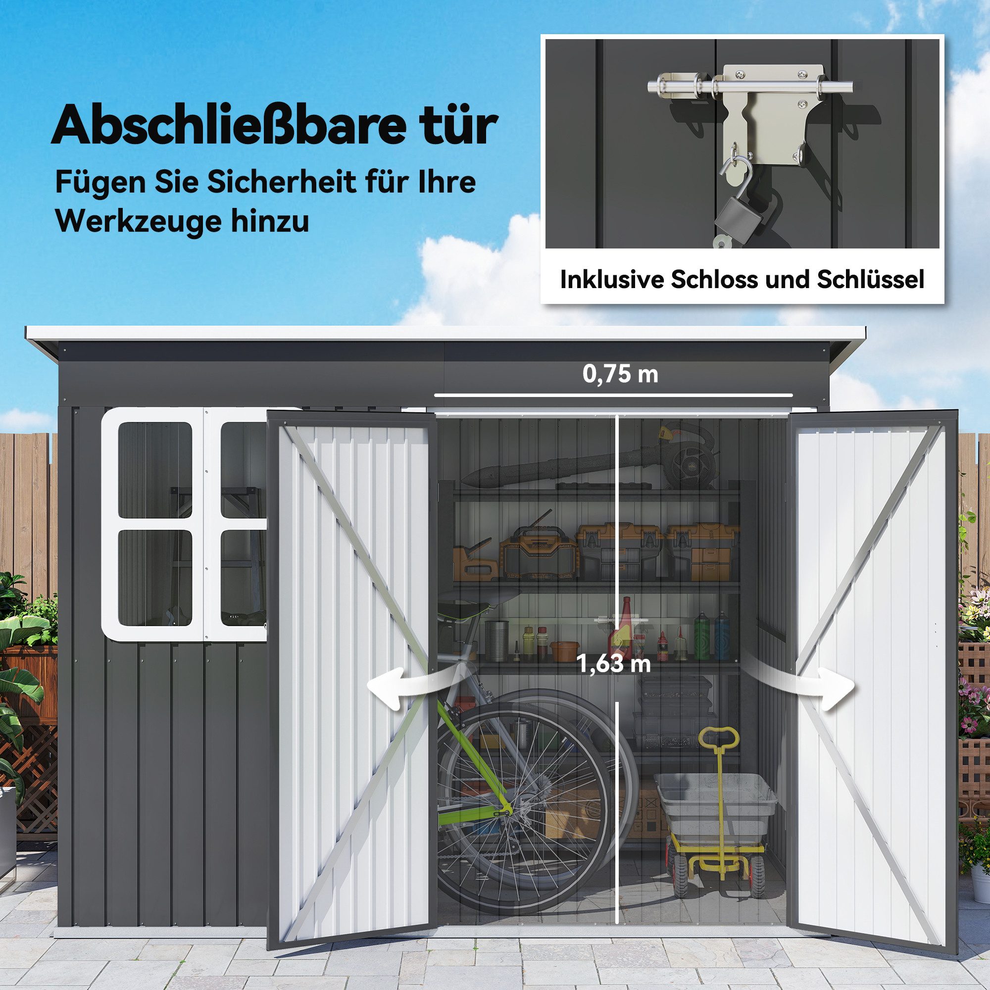Outsunny Gerätehaus mit Fenster, Lüftungsöffnungen, breite Tür, BxT ...