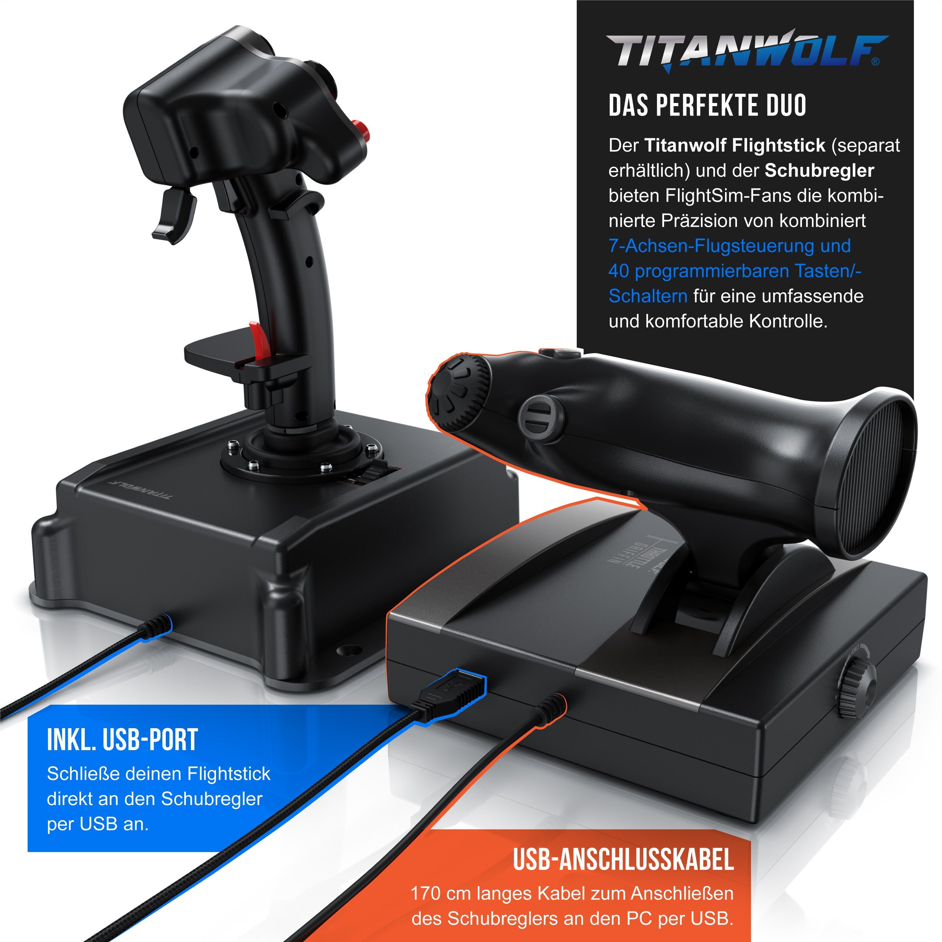 Titanwolf Schubhebel (Schubregler - Throttle Joystick 8 Wege HAT Switch ...