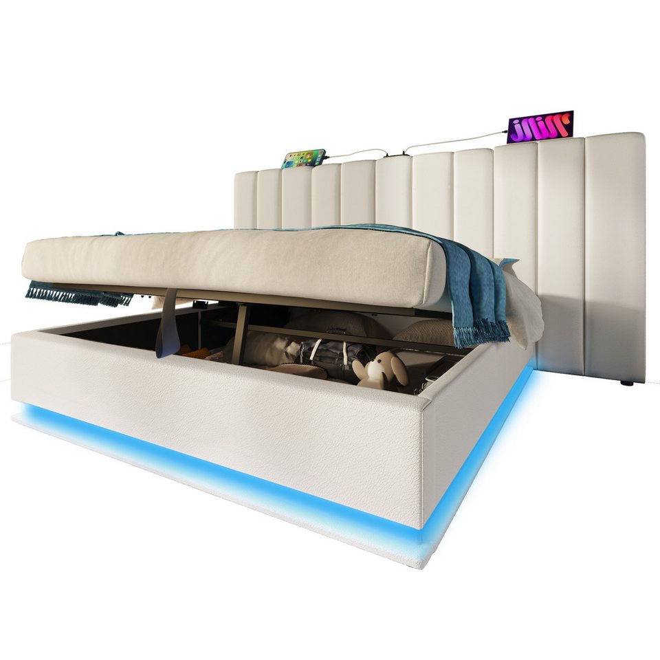 Gotagee Polsterbett Jugendbett Doppelbett 160x200 Funktionsbett Mit Led