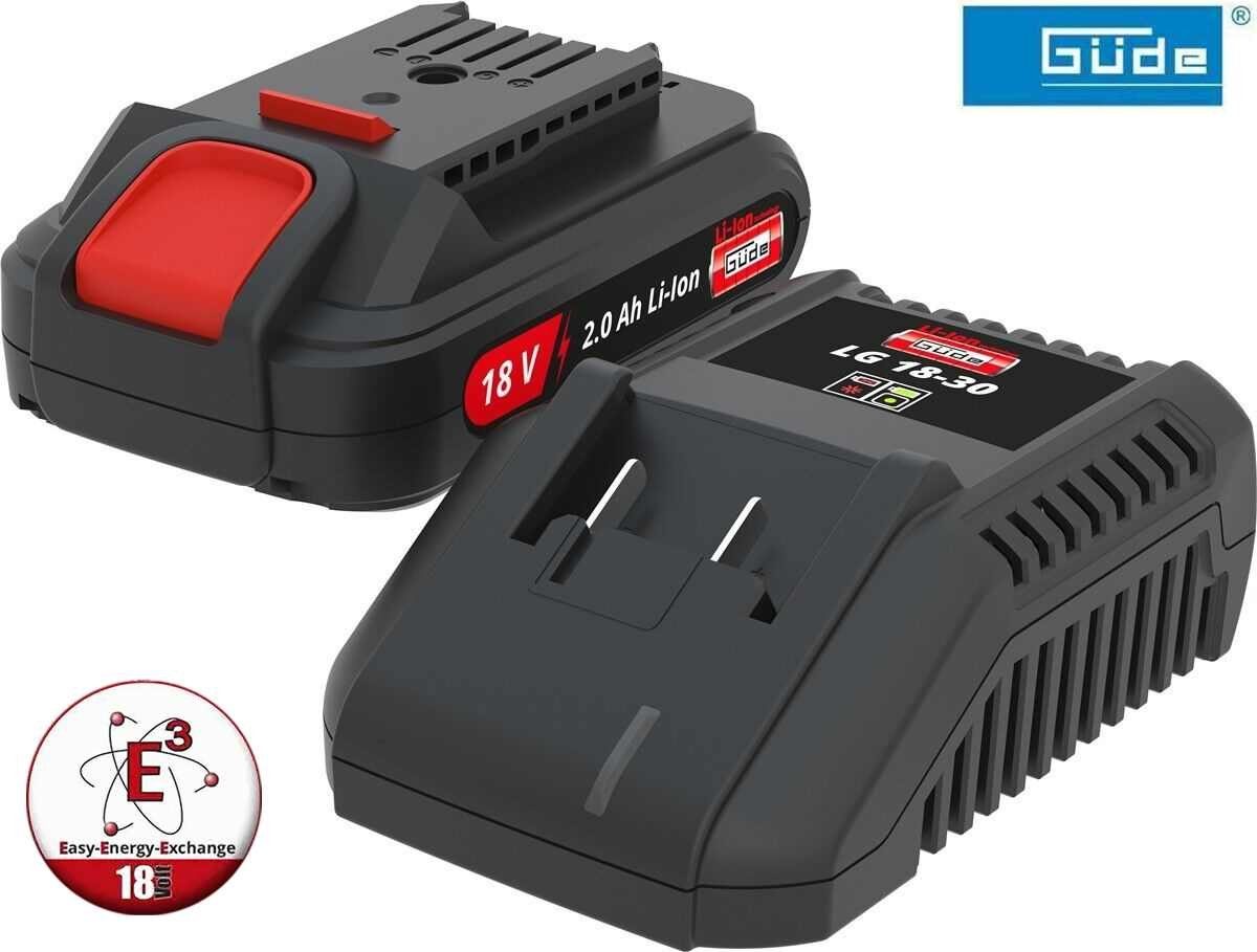 Güde GÜDE Starterset Systemladegerät + 18V E³ Systemakku 2 Ah LGAP 18-3020 Akku Starter-Set