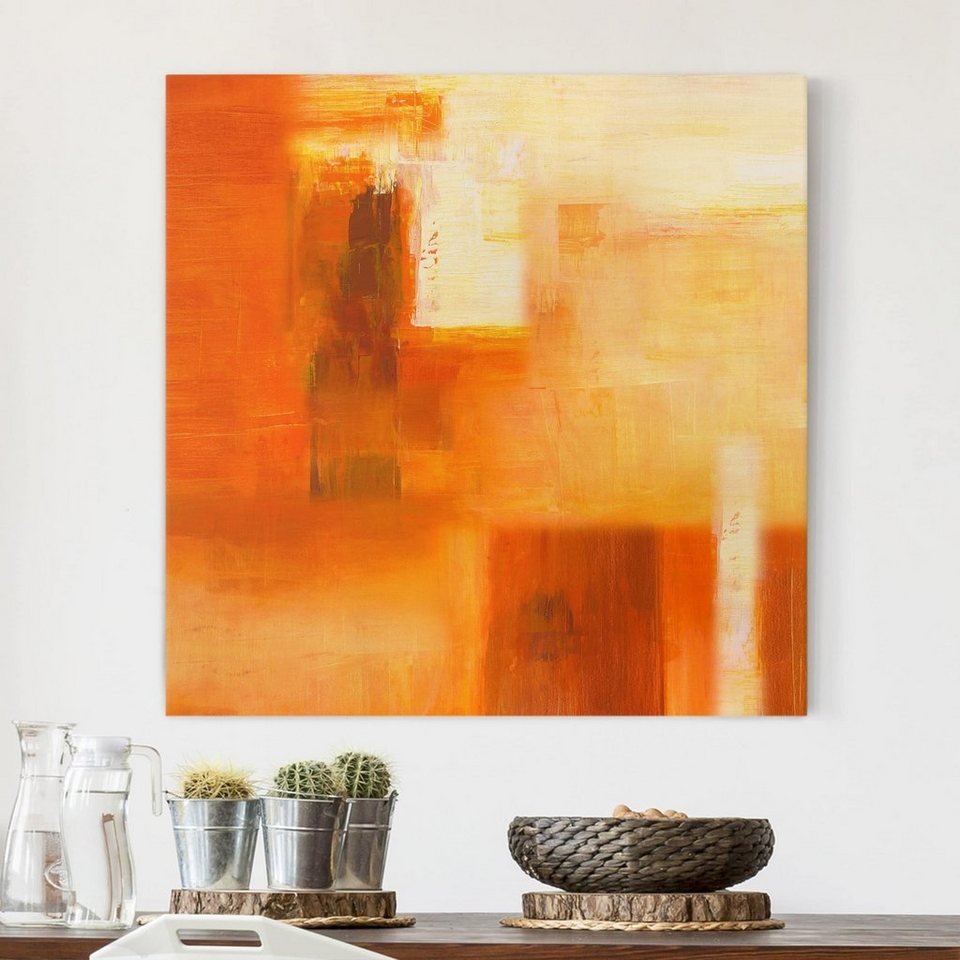 Bilderdepot24 Leinwandbild Kunstdruck Abstrakt Komposition Braun Orange