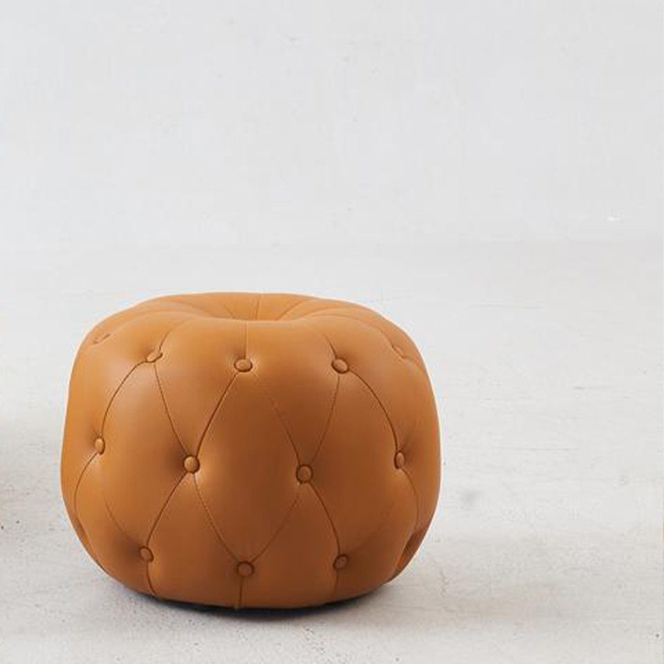 Jvmoebel Hocker Fußhocker Runder Hocker Chesterfield Rund Orange Leder