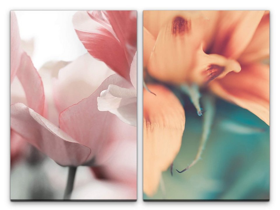 Sinus Art Leinwandbild 2 Bilder Je 60x90cm Tulpen Orchidee Blumen