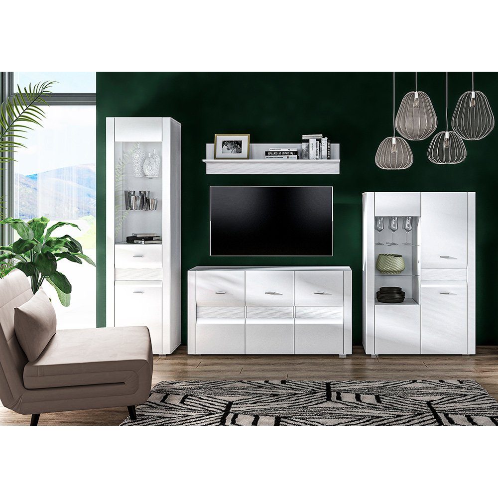 Lomadox Wohnwand Aurich 131 4 St 4 Tlg Wohnzimmer In Weiß