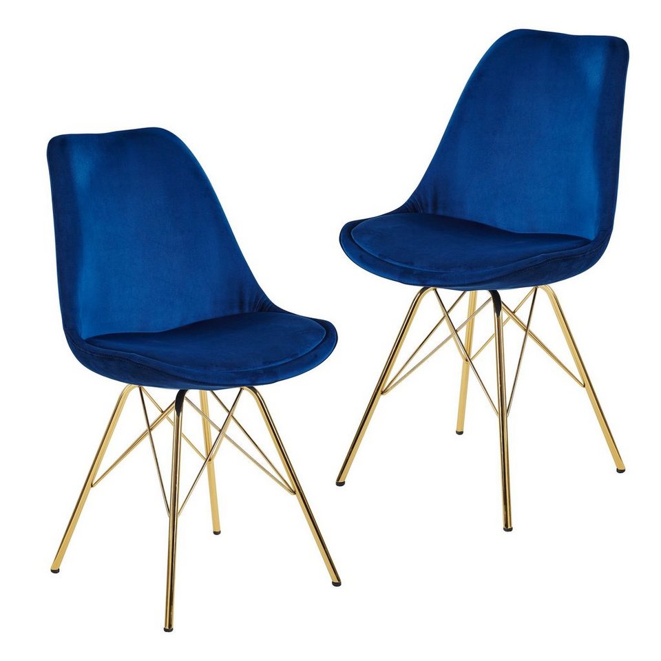 Möbelando Esszimmerstuhl Esszimmerstuhl 2er Set Samt Blau Küchenstuhl