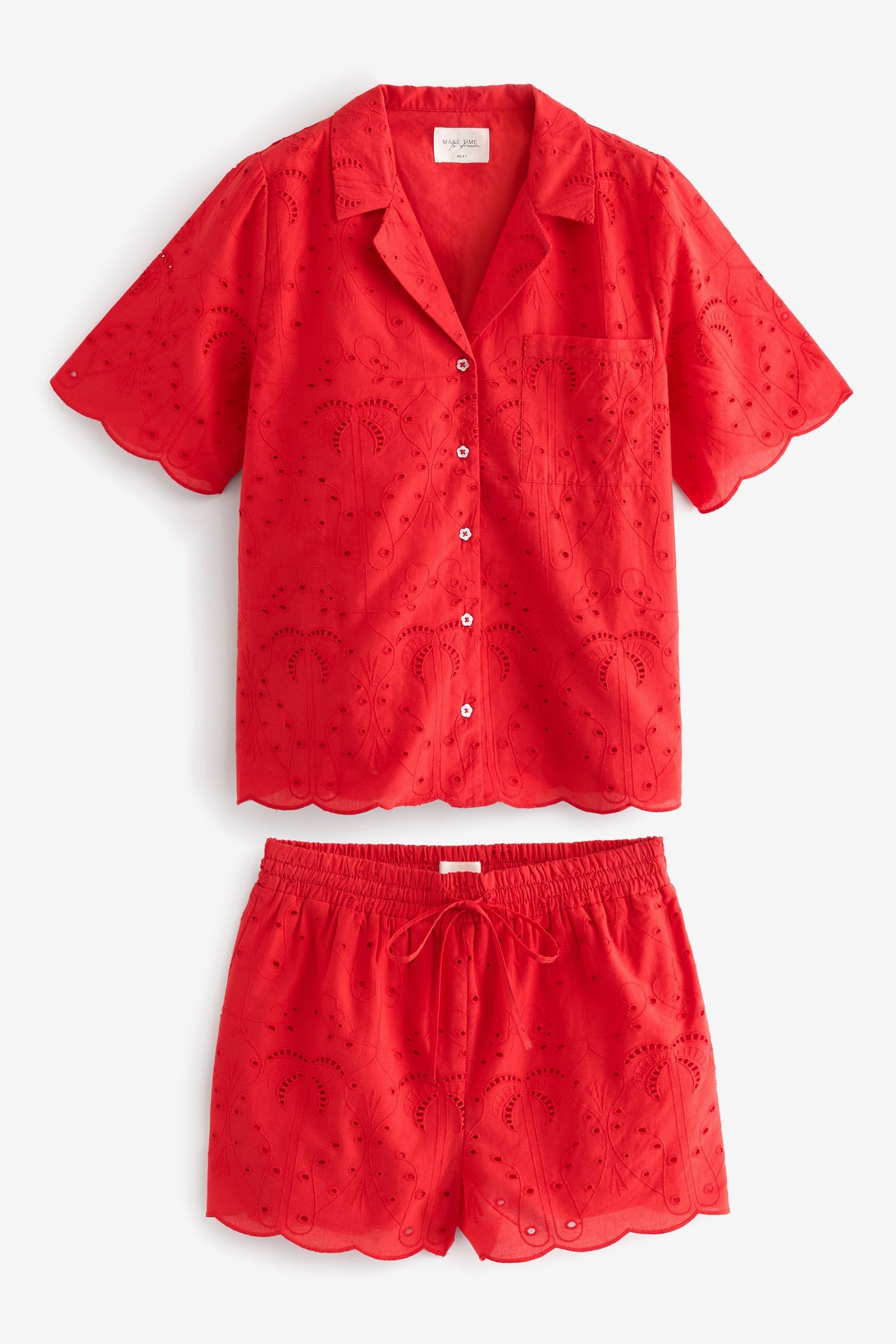 Next Pyjama Geknöpfter Kurzer Schlafanzug Mit Lochstickerei 2 Tlg