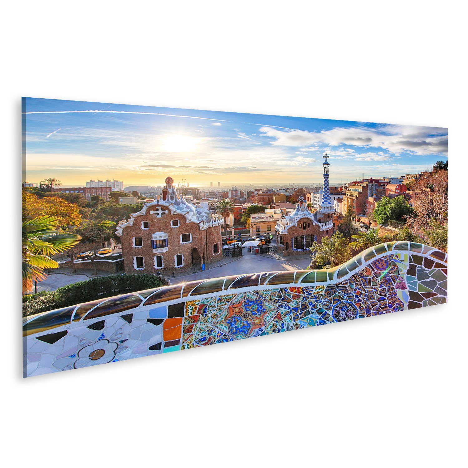 islandburner Leinwandbild Bild auf Leinwand Barcelona Park Guell Spanien Sonne Wandbild Poster K
