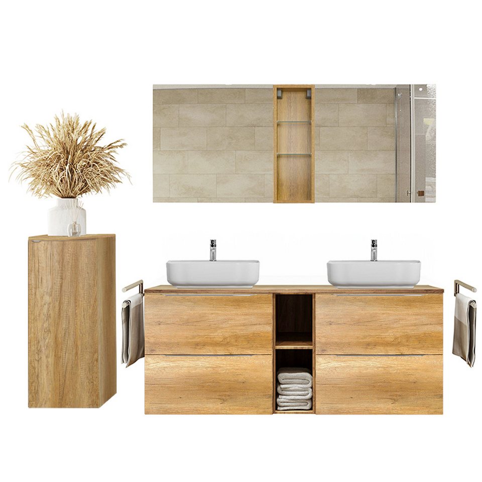 Lomadox Badmöbel Set Amarillo 147 Oak Spar Set 3 St