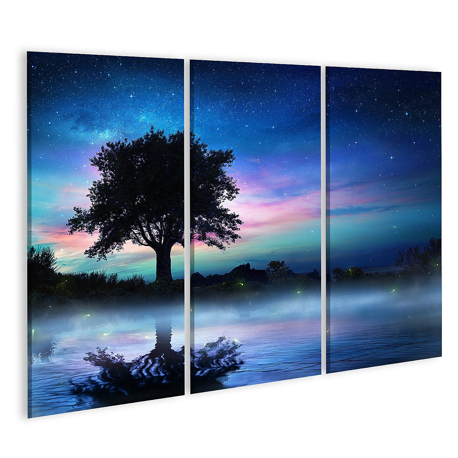 islandburner Leinwandbild Bild auf Leinwand Sternenklare Nacht Einsamer Baum Magisch Wandbild ...