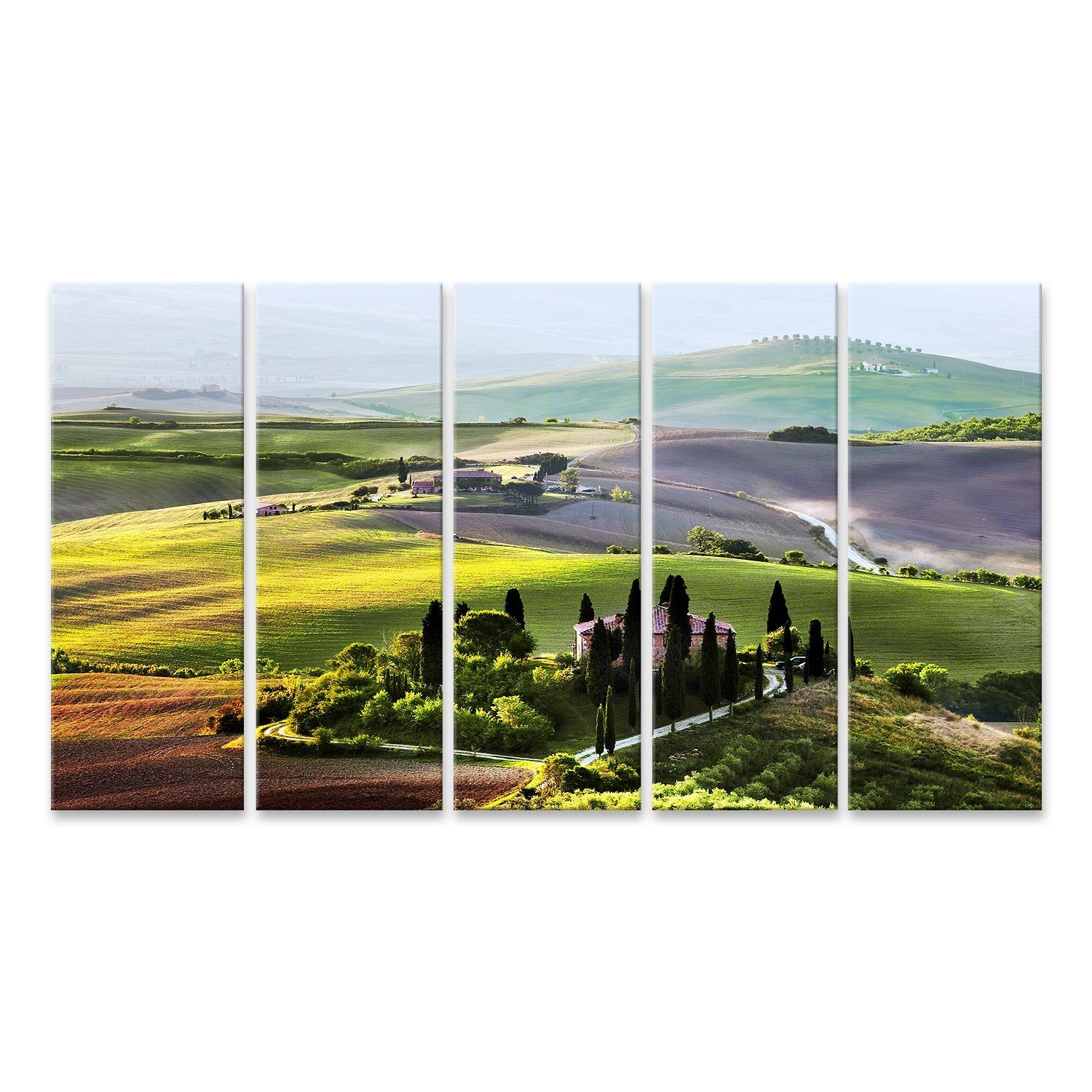 islandburner Leinwandbild »Bild auf Leinwand Toskana Landschaft bei Sonnenaufgang. Typisch für ...