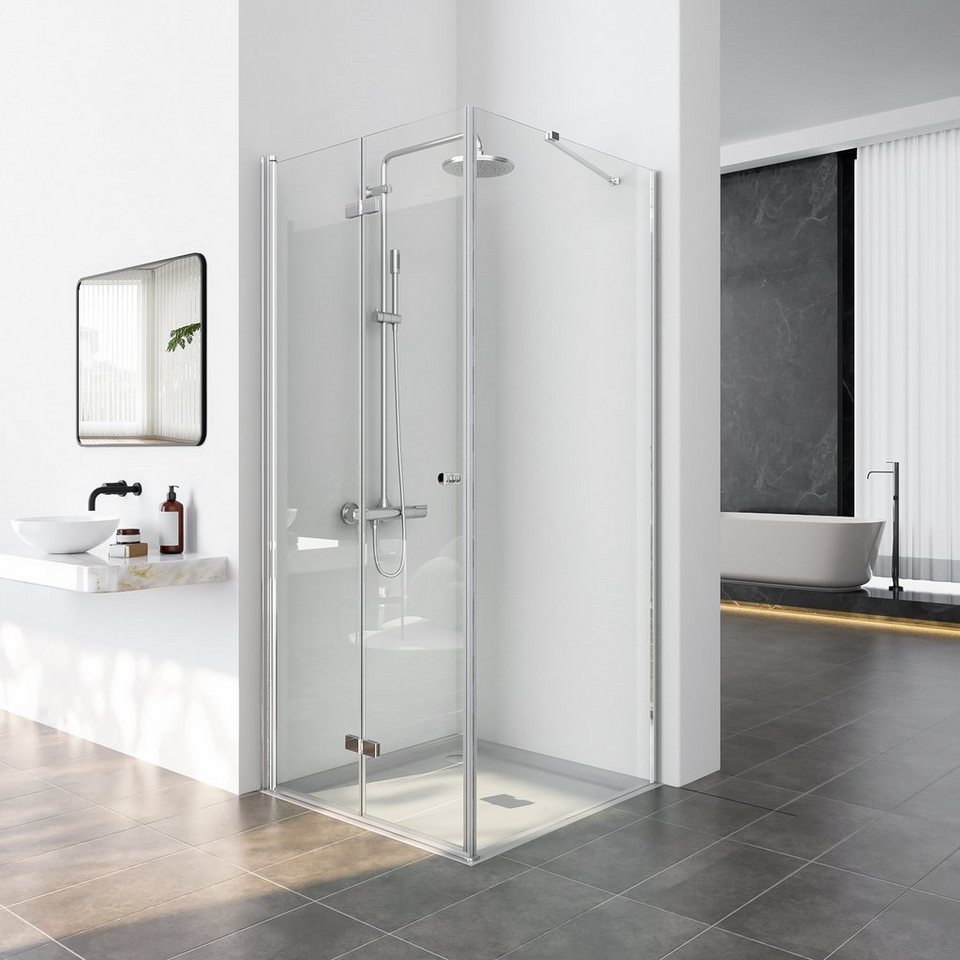 Goezes Eckdusche Duschkabine Eckeinstieg 90x90 80x80 90x75 180º Falttür