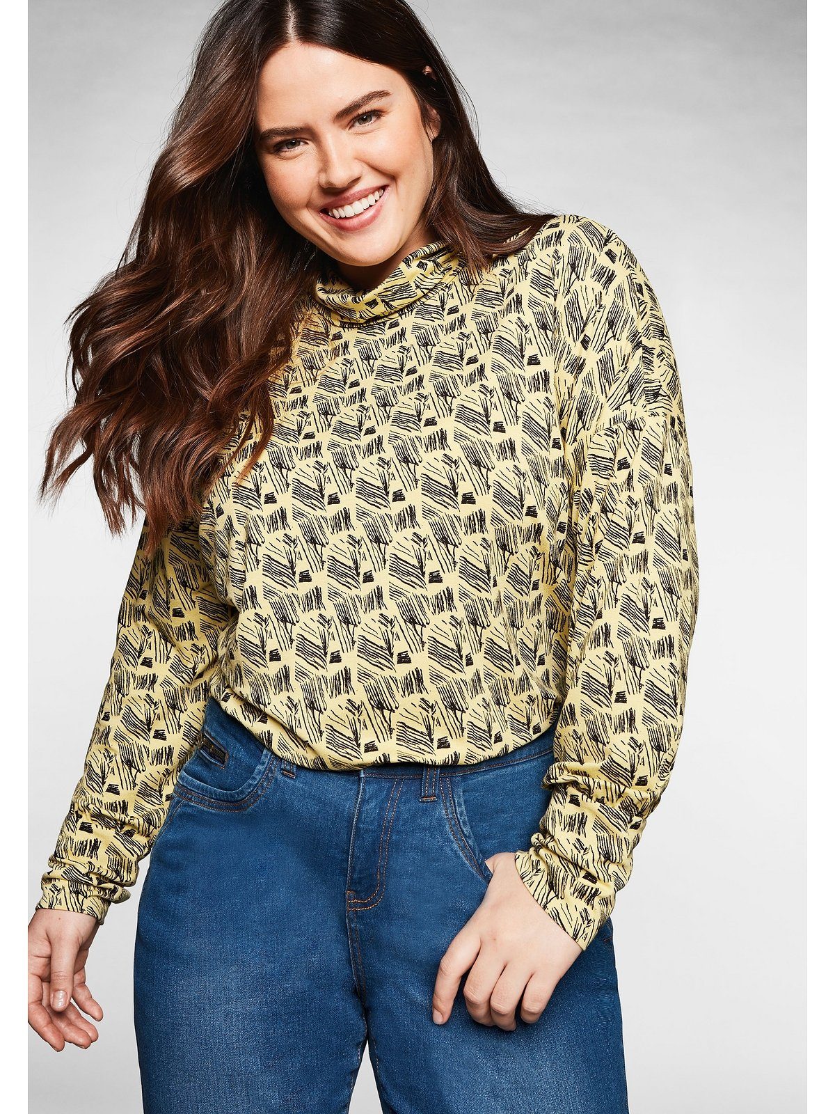 Sheego Langarmshirt Große Größen Mit Rollkragen Und Alloverprint