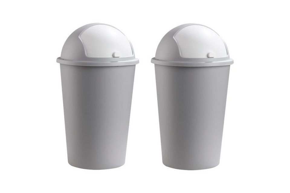 Home4you Mülleimer Abfalleimer 2er Set 50 Liter Silbergrau Weiß