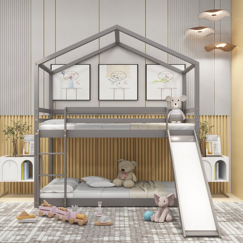 Okwish Etagenbett Kinderbett Hausbett Niedriges Bett Mit Rutsche