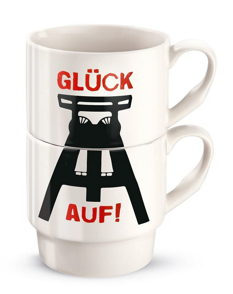 Gilde Dekoobjekt 6er Set Porzell 2tlg Stapeltasse Glück Auf Weiß
