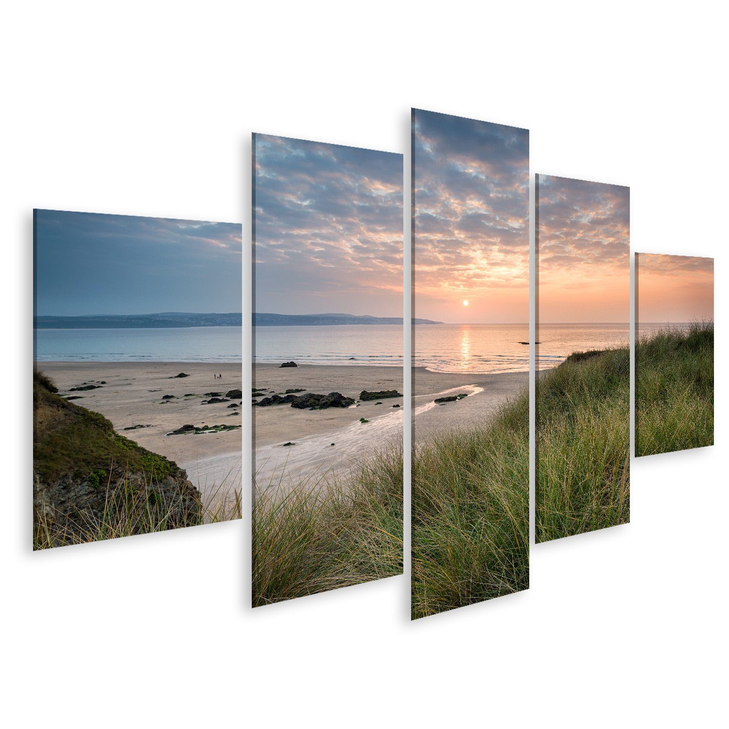 islandburner Leinwandbild Bild auf Leinwand Sonnenuntergang über Hayle Beach Cornwall Sanddünen