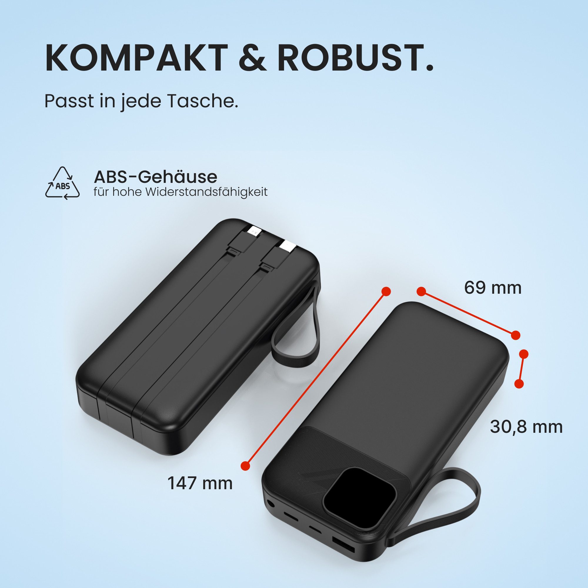 VIESTA 22,5 W Fast Charging & PD 20 W LED-Licht Micro-USB Schwarz 20. ...