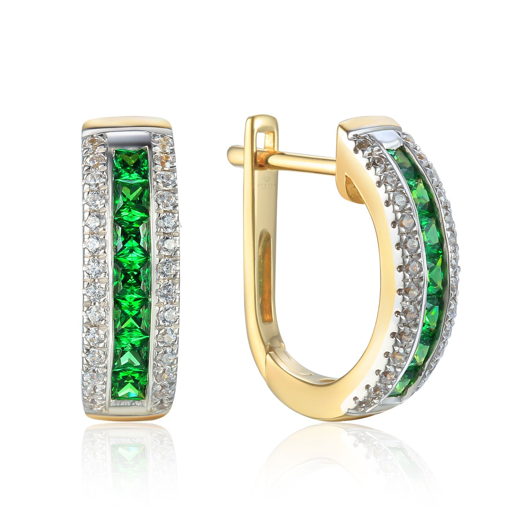 Stella-Jewellery Paar Ohrhänger 585er Gelbgold Ohrringe synth. Smaragd 1,03 ct. (inkl. Etui ...