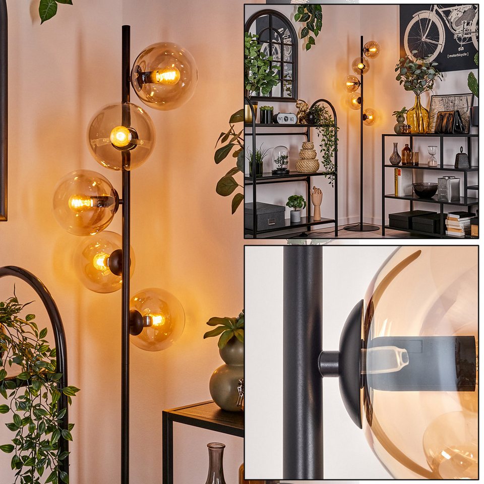 Hofstein Stehlampe Stehlampe Aus Metallglas In Schwarzbernsteinklar