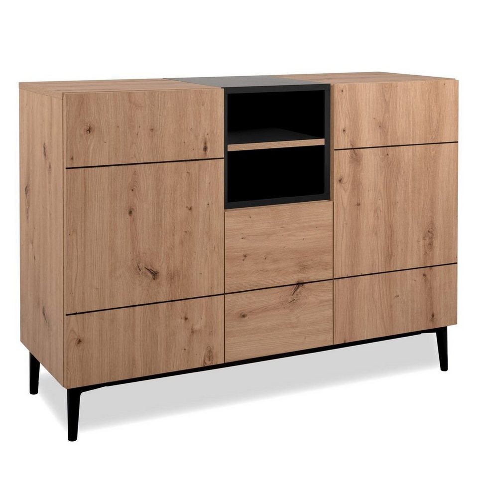 Homestyle4u Kommode Sideboard Eiche Holz In Natur Schwarz