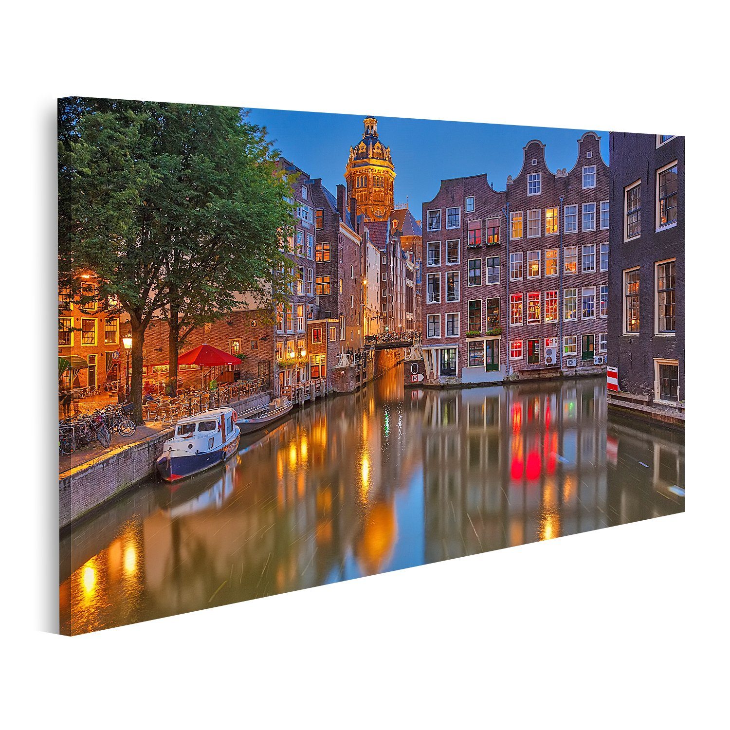 islandburner Leinwandbild »Bild auf Leinwand Nachtansicht der Nicolaaskerk in Amsterdam Wandbild ...