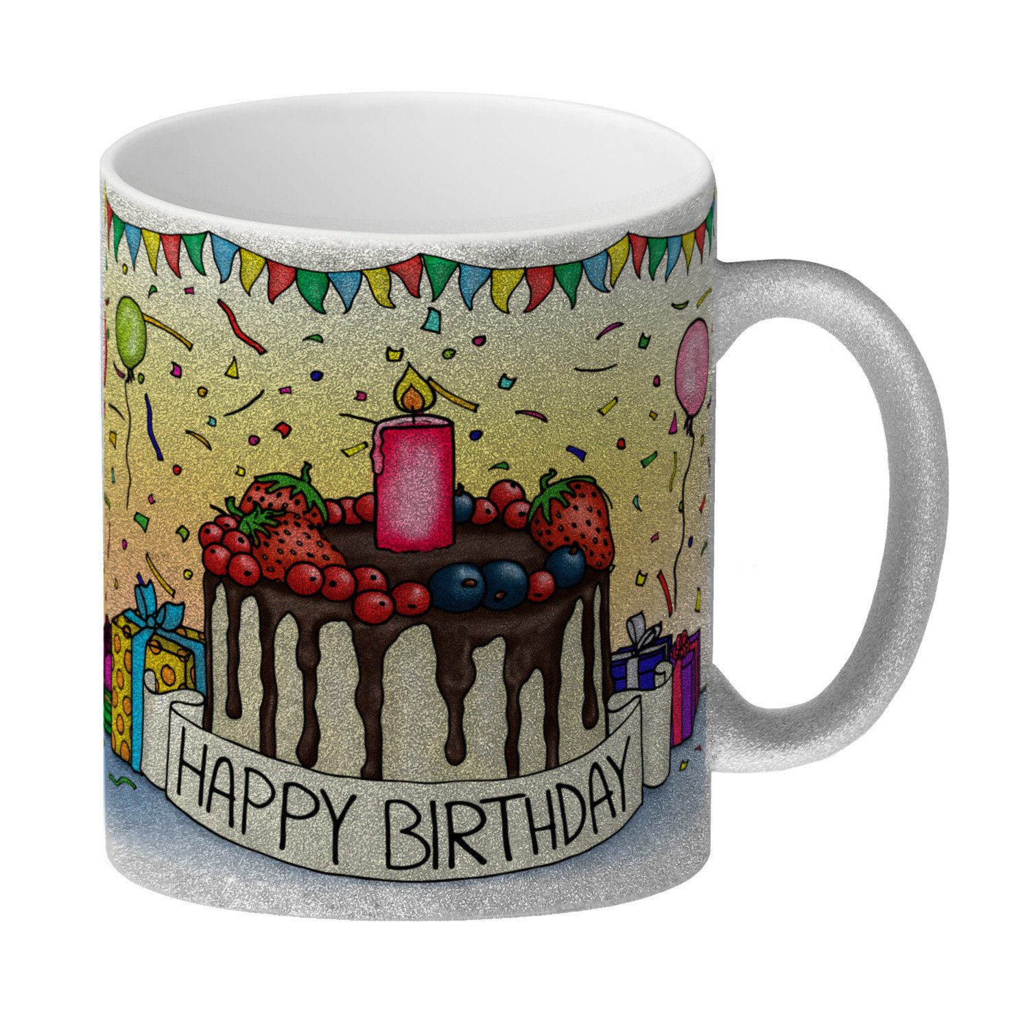 Speecheese Tasse Happy Birthday Glitzer Glitzer Kaffeebecher Mit