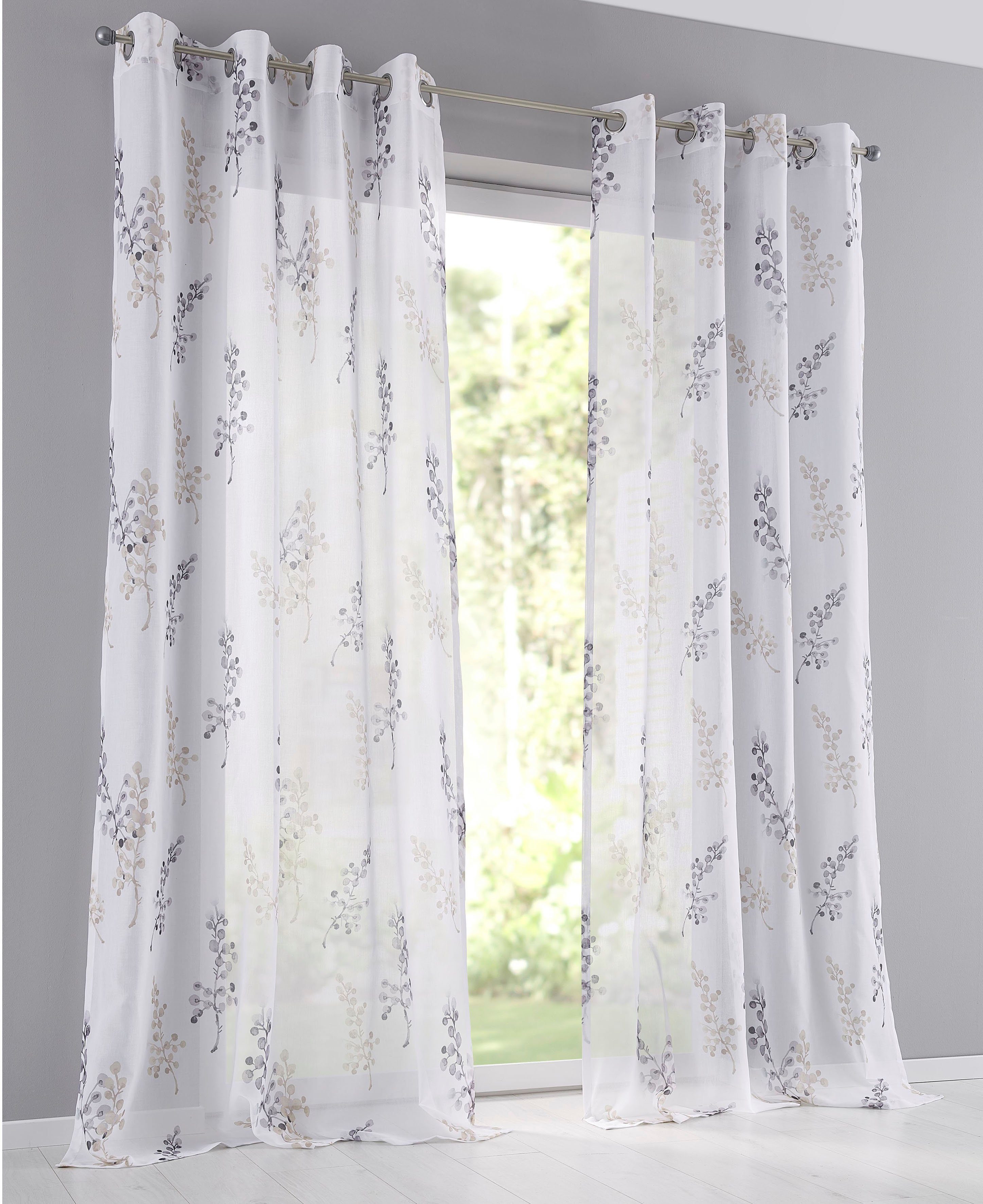 Kutti Vorhang Danny, Ösen (1 St), halbtransparent, Polyester, pflegeleicht, bedruckt, Gardine