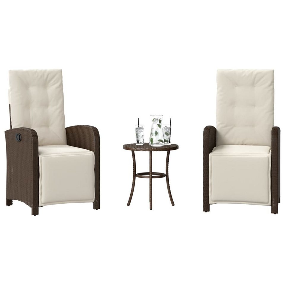 Vidaxl Gartenlounge Set 3 Tlg Bistro Set Mit Kissen Braun Poly Rattan