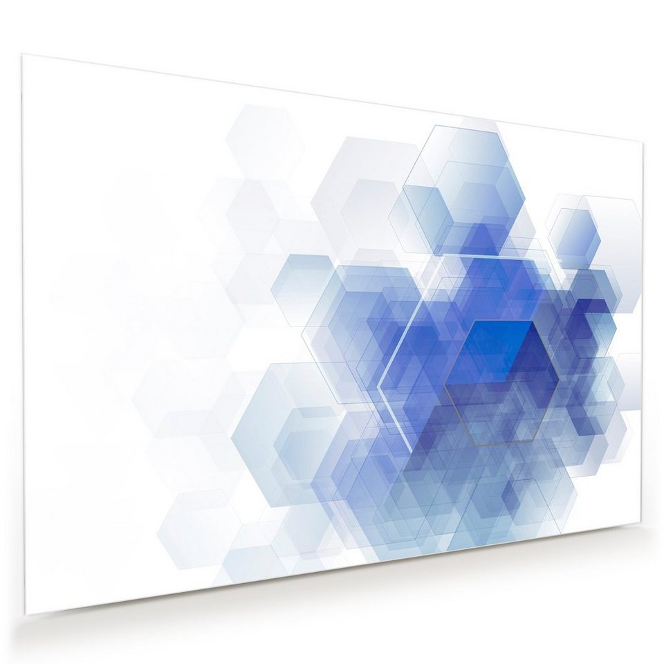 Primedeco Glasbild Wandbild Blaue Geometrische Zeichen Mit Aufhängung